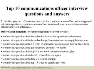 Top 10 communications officer interview questions and answers | PPT