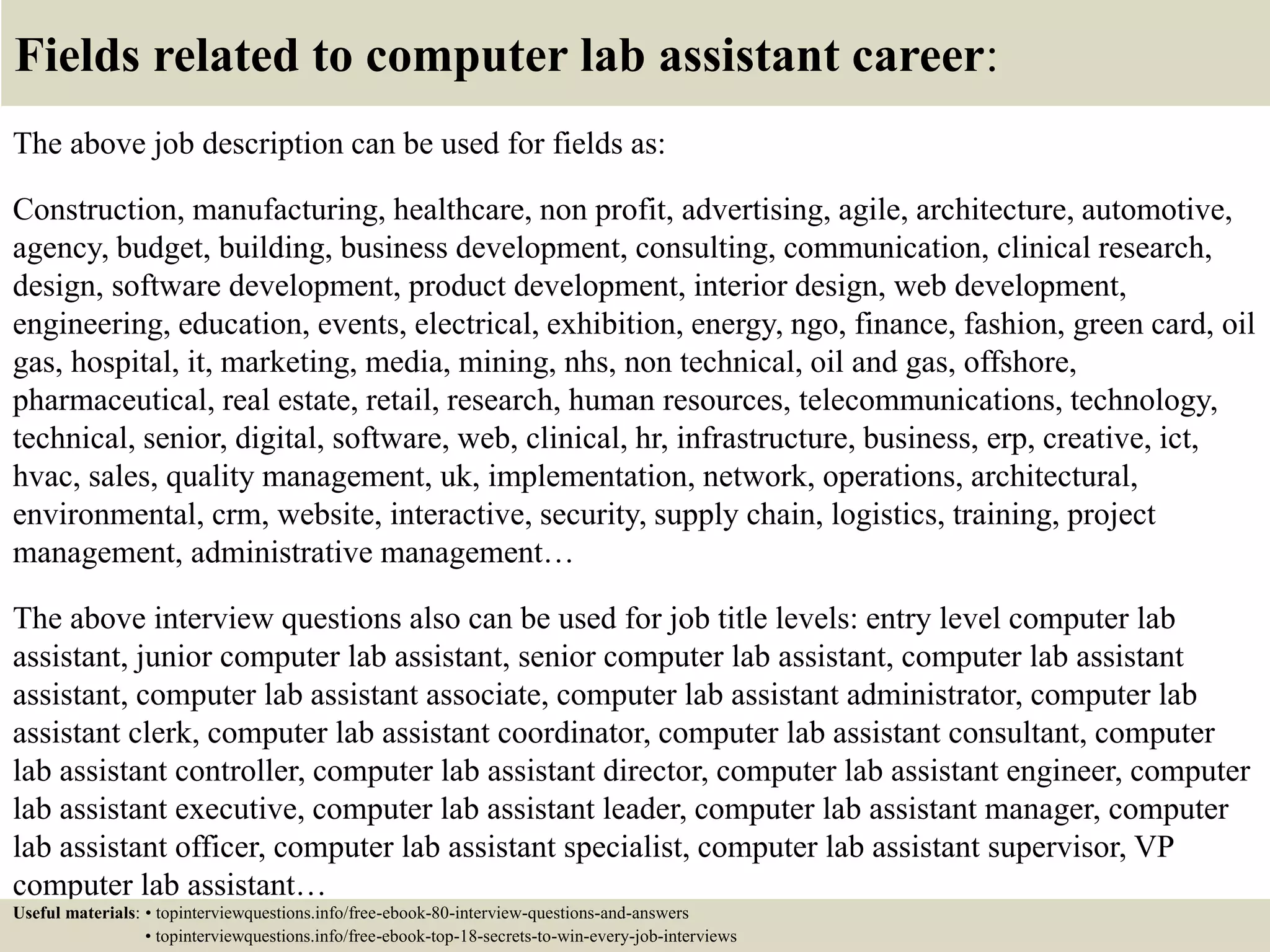 Top 10 computer lab assistant interview questions and answers | PPTX
