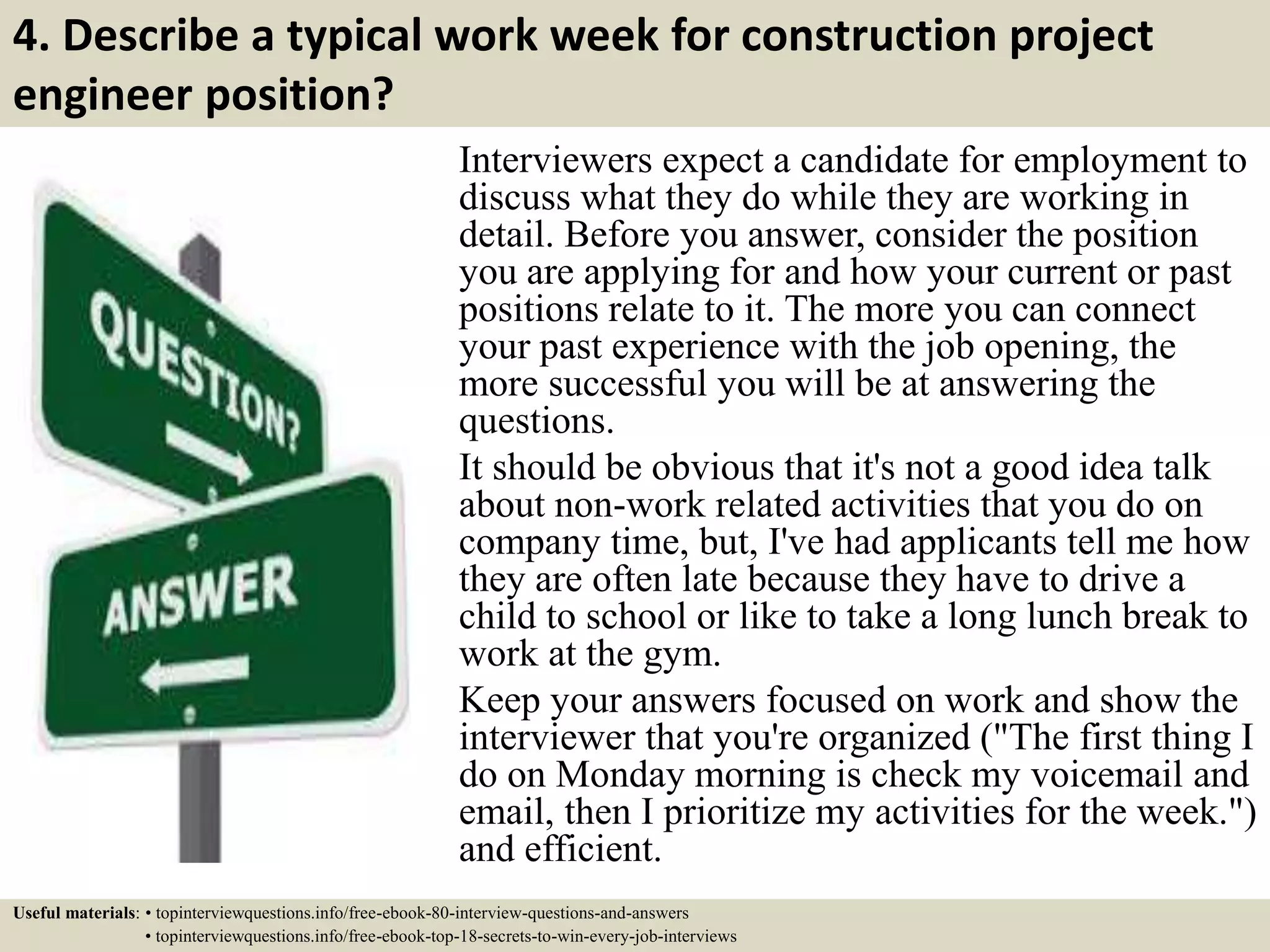 Top 10 construction project engineer interview questions and answers | PPT