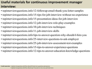 Top 10 continuous improvement manager interview questions and answers ...