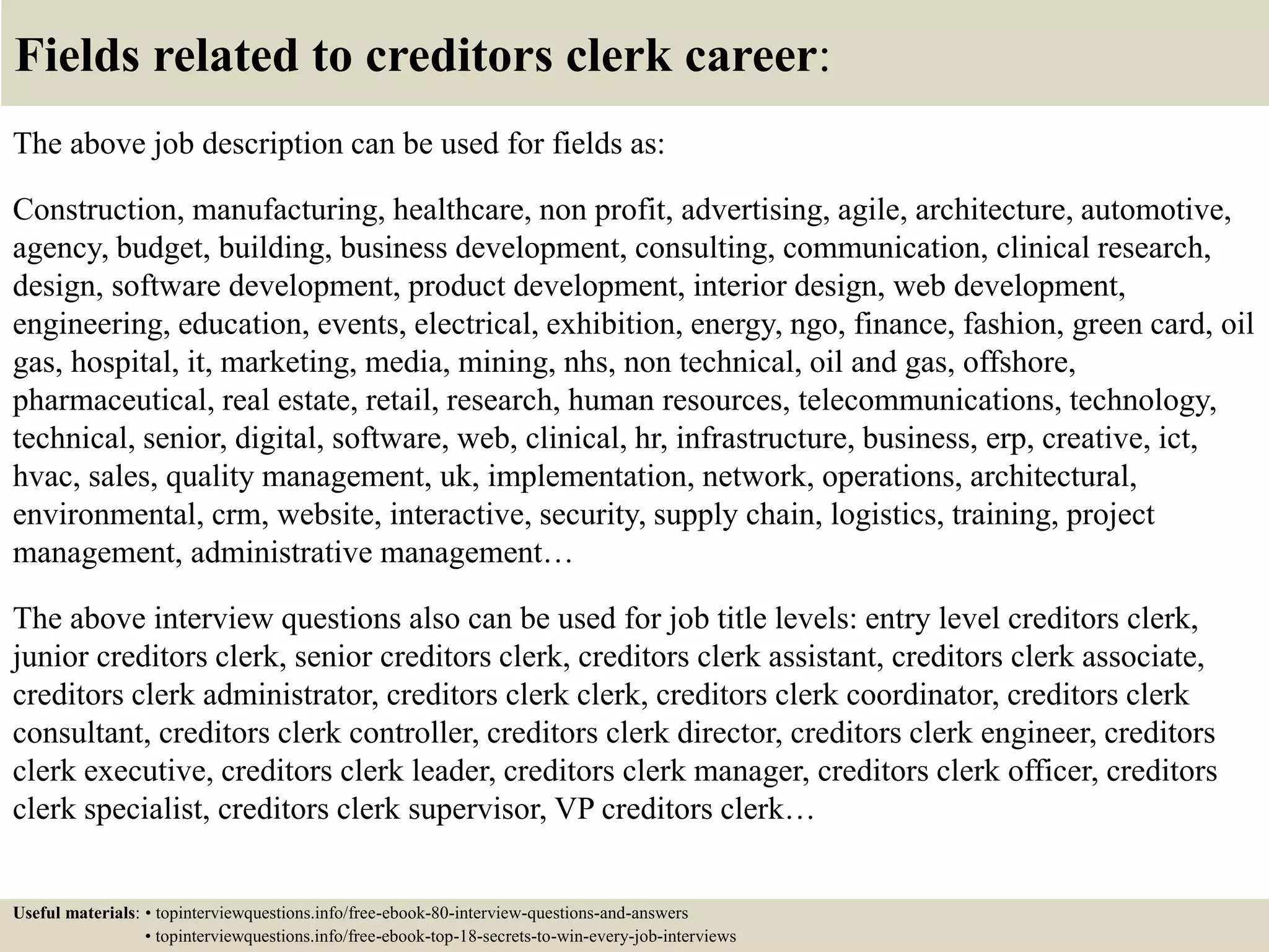 Top 10 creditors clerk interview questions and answers | PPTX