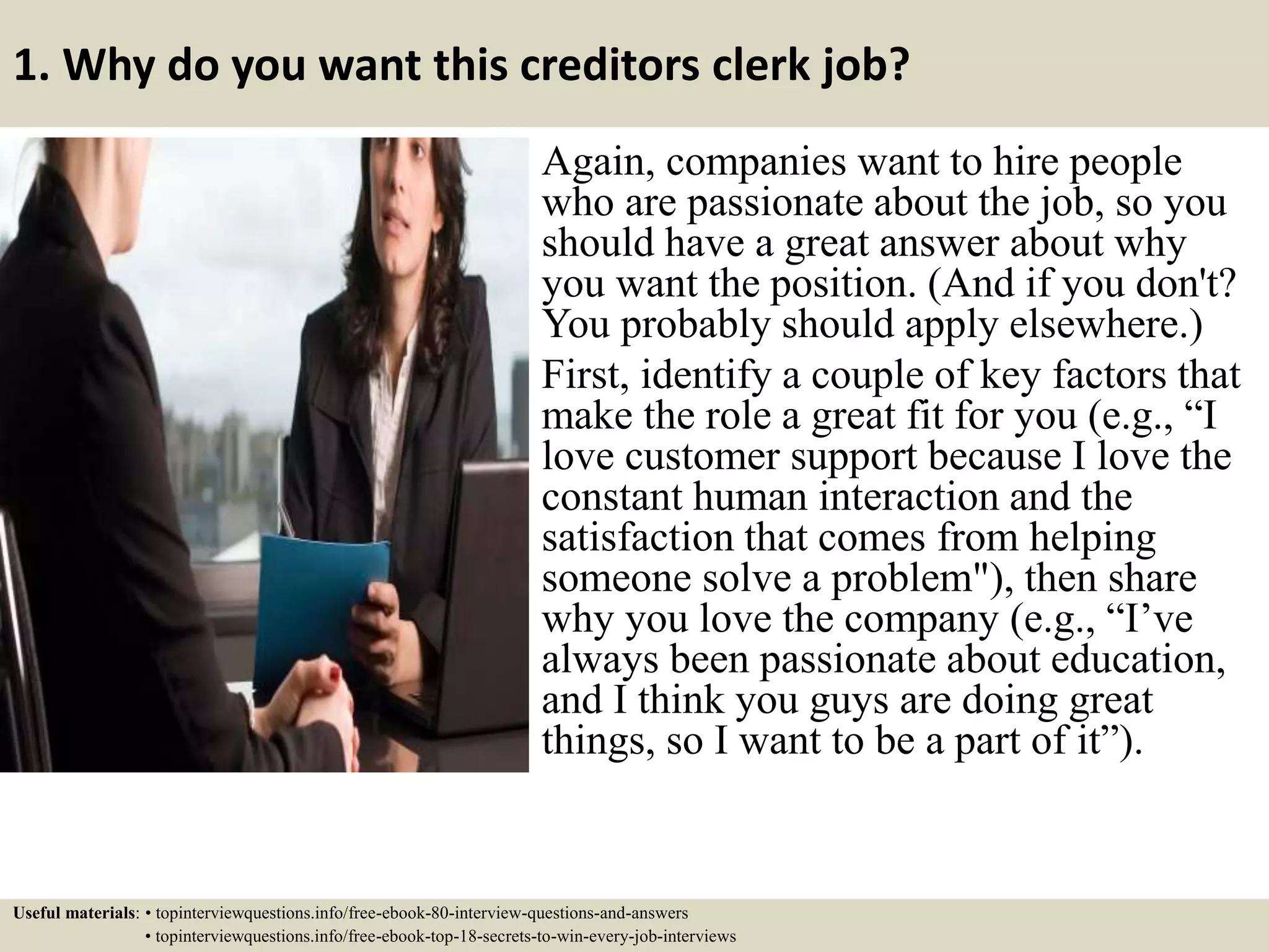 Top 10 creditors clerk interview questions and answers | PPTX