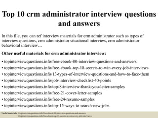 Top 10 crm administrator interview questions and answers | PPTX