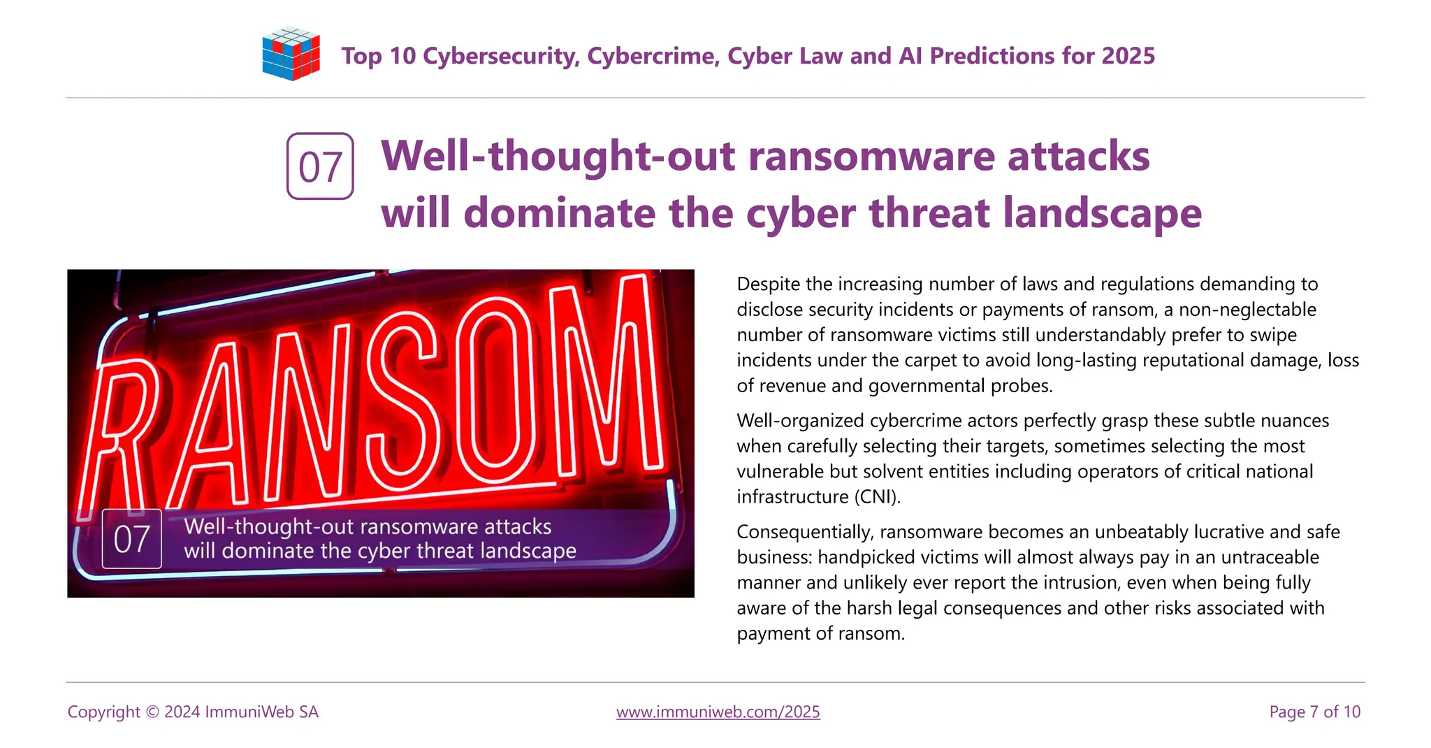 Top 10 Cybersecurity, Cybercrime, Cyber Law and AI Predictions for 2025 | PDF
