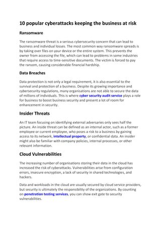 Top 10 Cyber security Threats | Cyber security | PDF