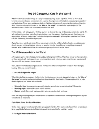 Top 10 Dangerous Cats in the World.: Top Facts about Dangerous Cat | PDF