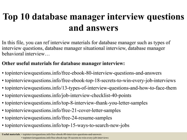 Top 10 database manager interview questions and answers | PPT