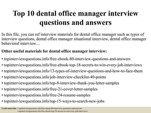 Top 10 dental office manager interview questions and answers | PPTX | Resume Writing and Advice ...