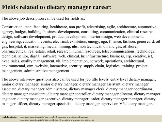 Top 10 dietary manager interview questions and answers | PPT
