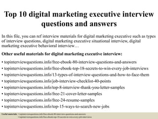 Top 10 digital marketing executive interview questions and answers | PPTX