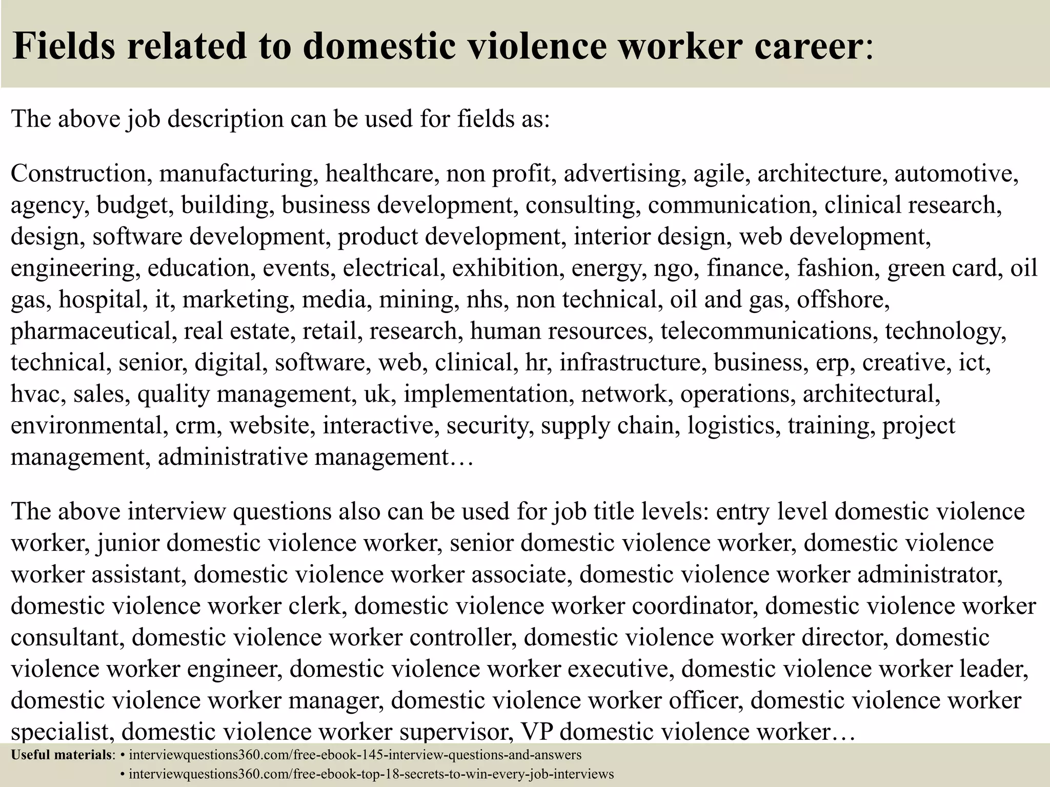 Top 10 domestic violence worker interview questions and answers | PPTX