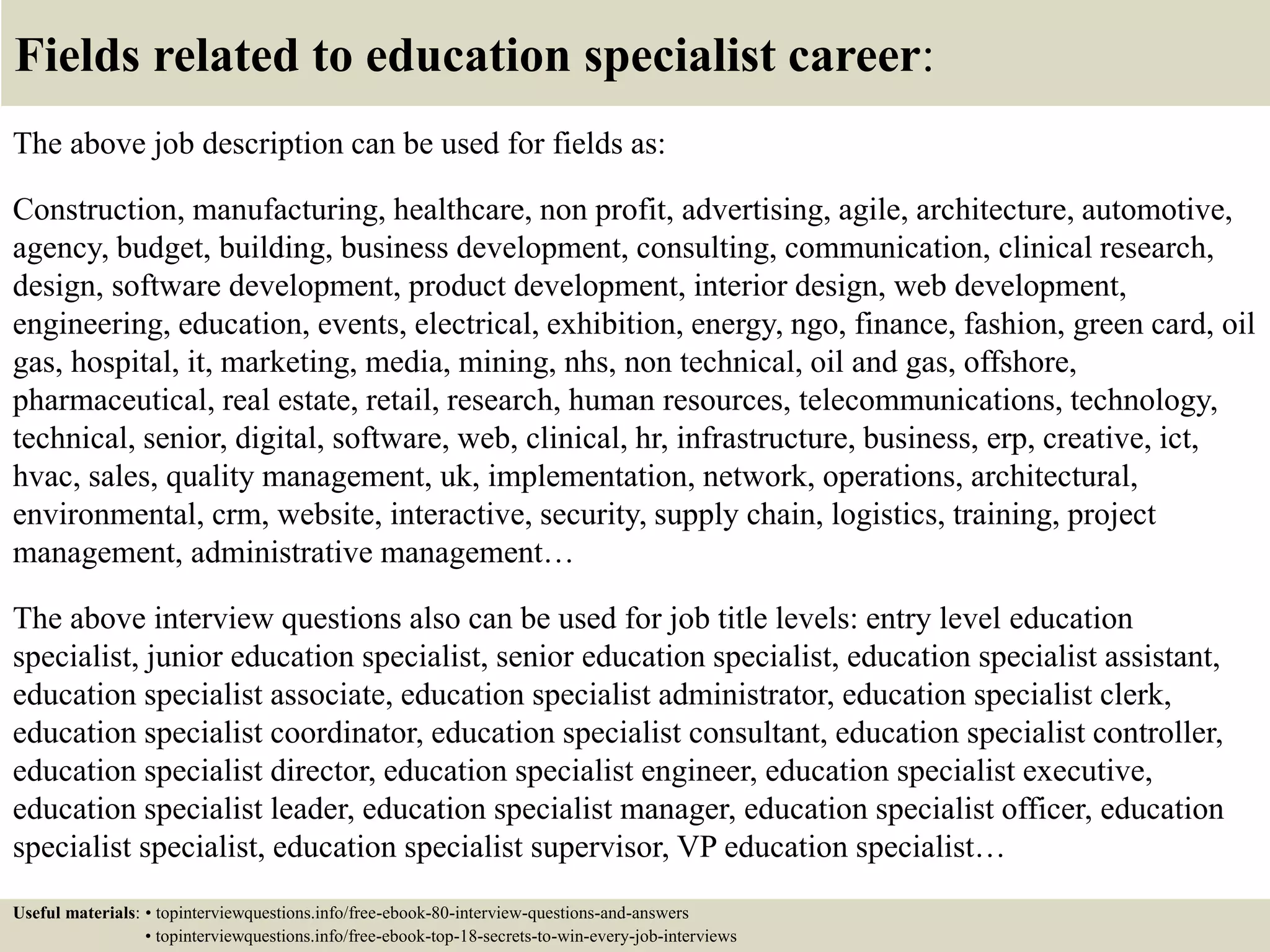Top 10 Education Specialist Interview Questions And Answers PPT
