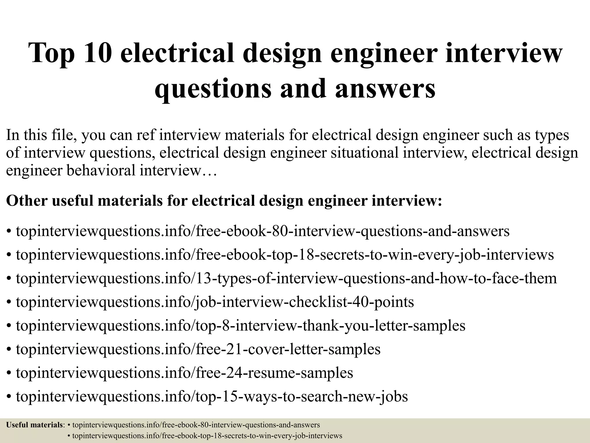 Top 10 electrical design engineer interview questions and answers | PPT