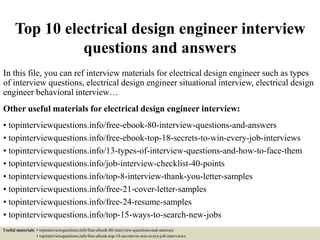Top 10 electrical design engineer interview questions and answers | PPTX