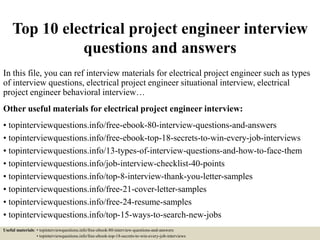 Top 10 electrical project engineer interview questions and answers | PPT
