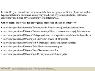Top 10 emergency medicine physician interview questions and answers | PPTX
