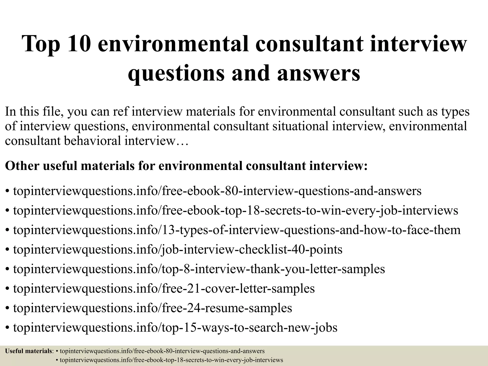 Top 10 environmental consultant interview questions and answers | PPTX
