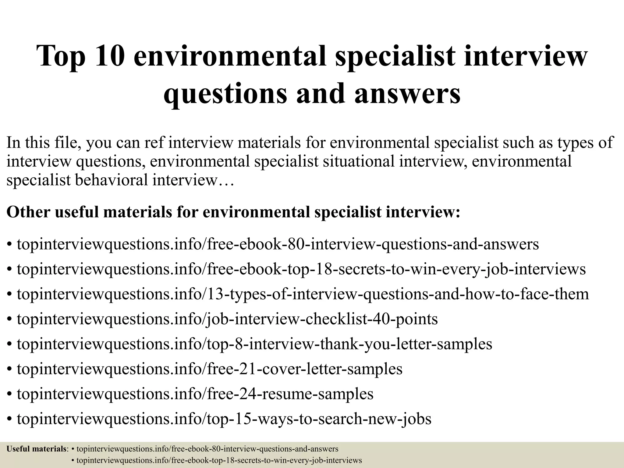 Top 10 environmental specialist interview questions and answers | PPTX