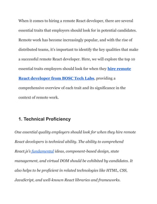 Top 10 Essential Traits to Look For Hire Remote React Developer | PDF