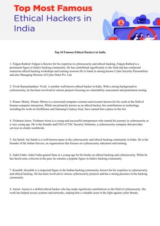 Top 10 Ethical Hackers in India | PDF