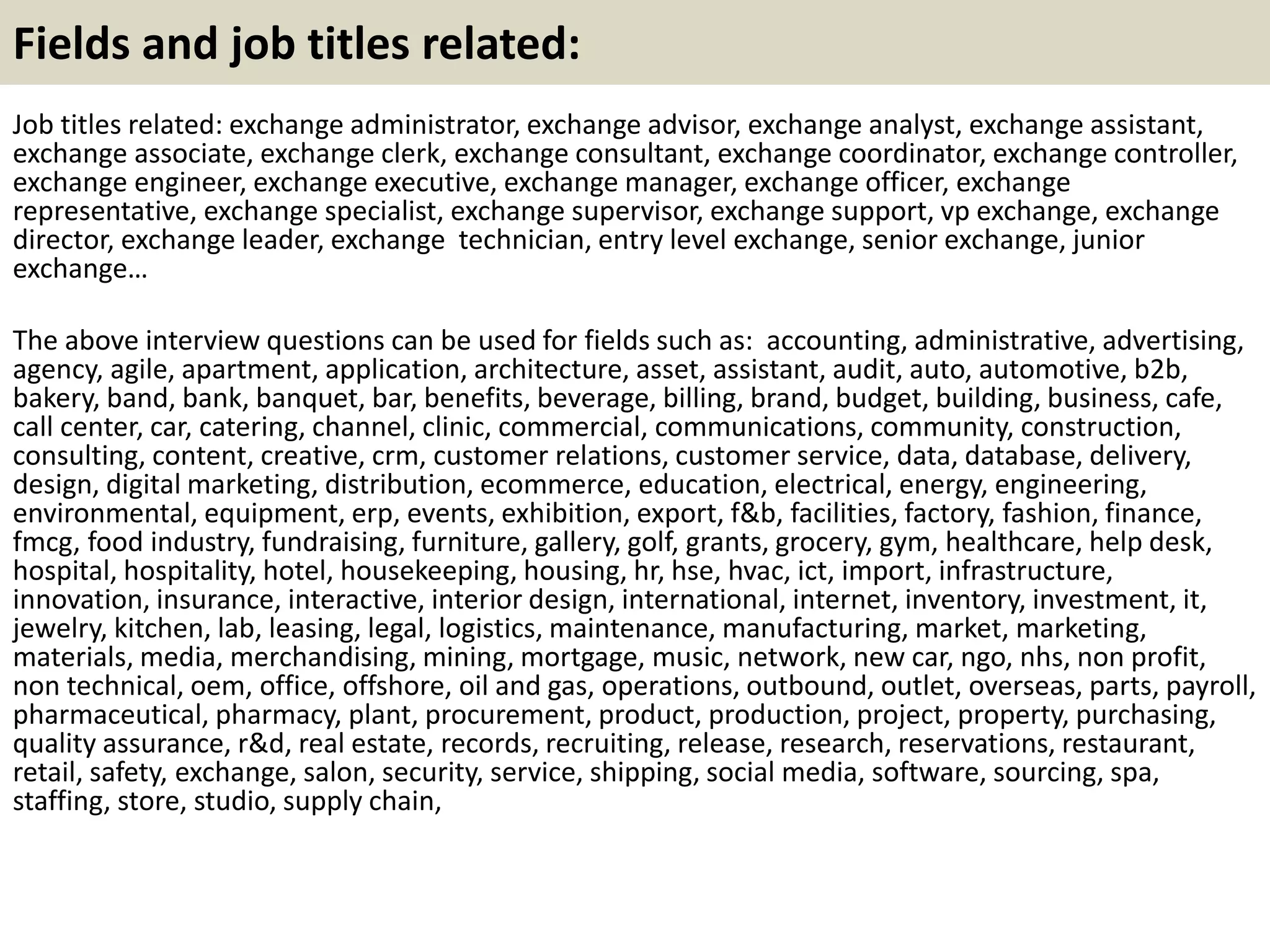 Top 10 exchange interview questions with answers | PPTX