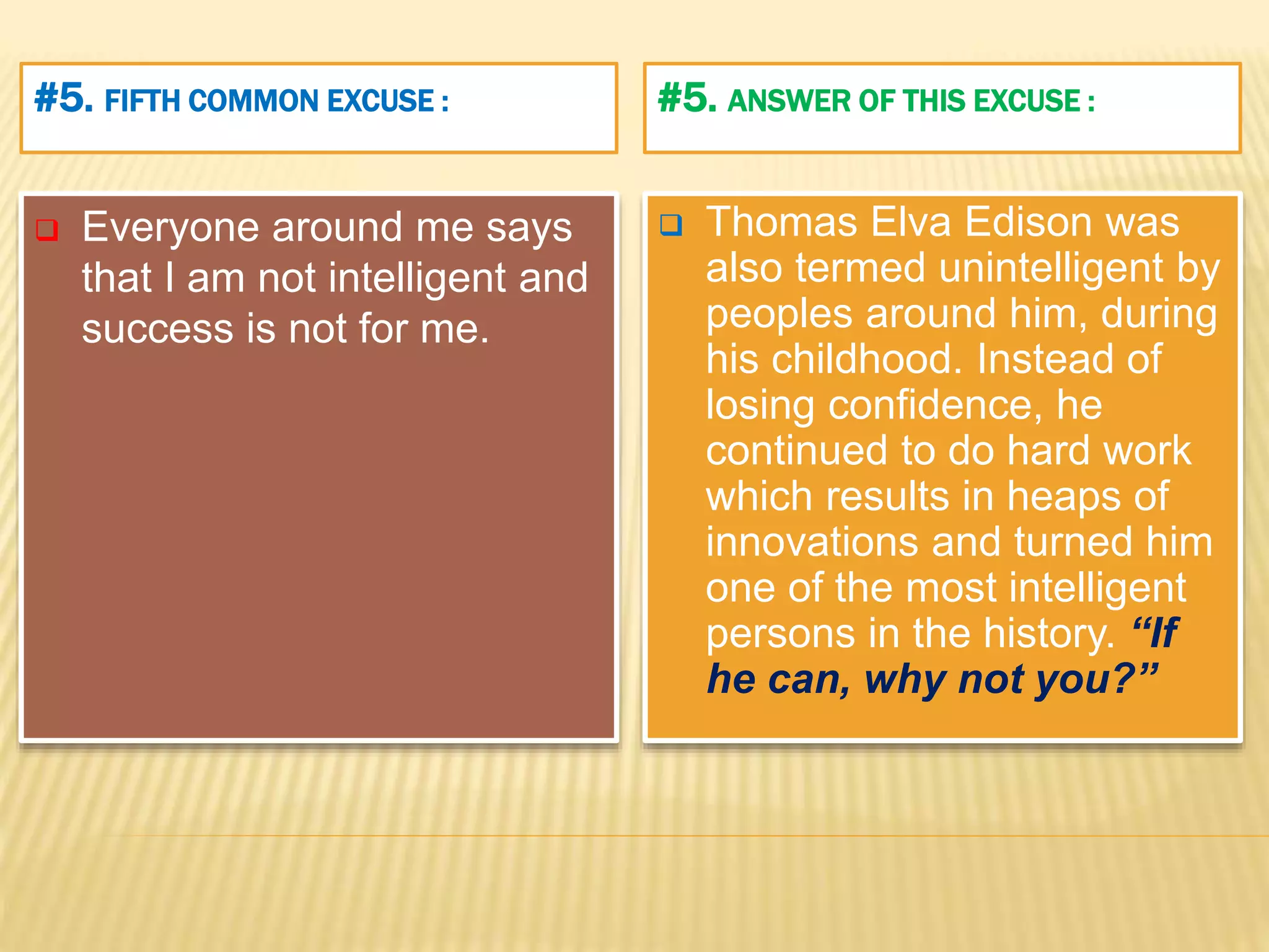 Top 10 Successes based on Common Excuses | PPTX