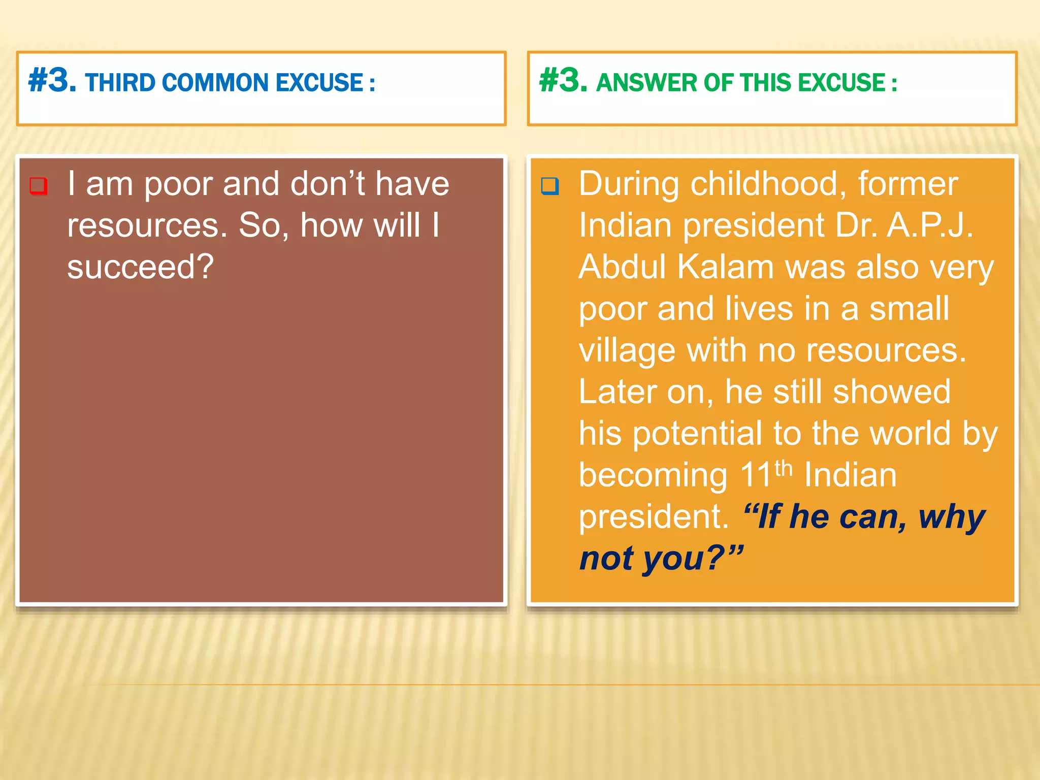 Top 10 Successes based on Common Excuses | PPTX