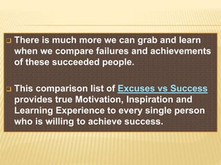 Top 10 Successes based on Common Excuses | PPTX