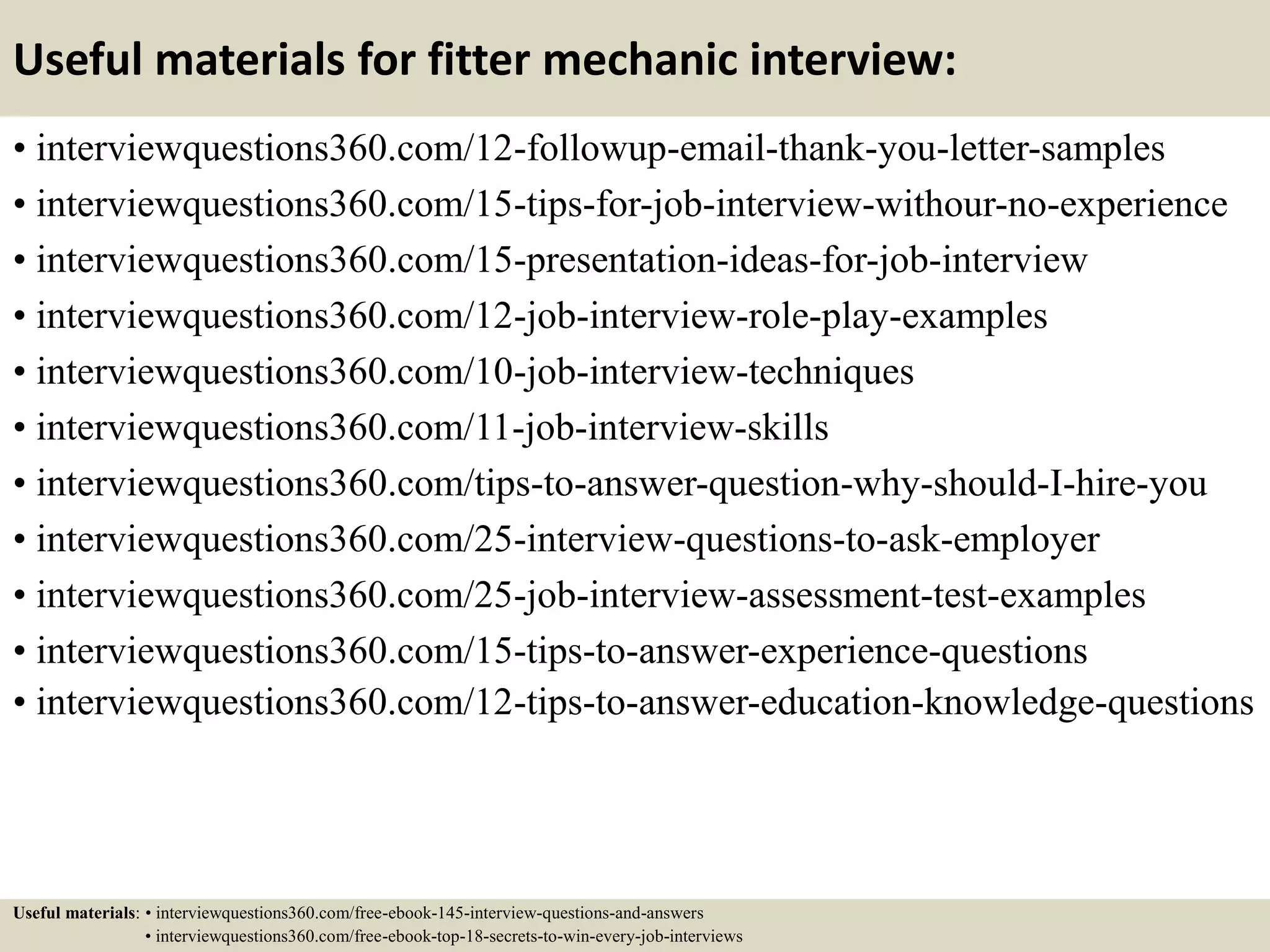 Top 10 fitter mechanic interview questions and answers | PPTX