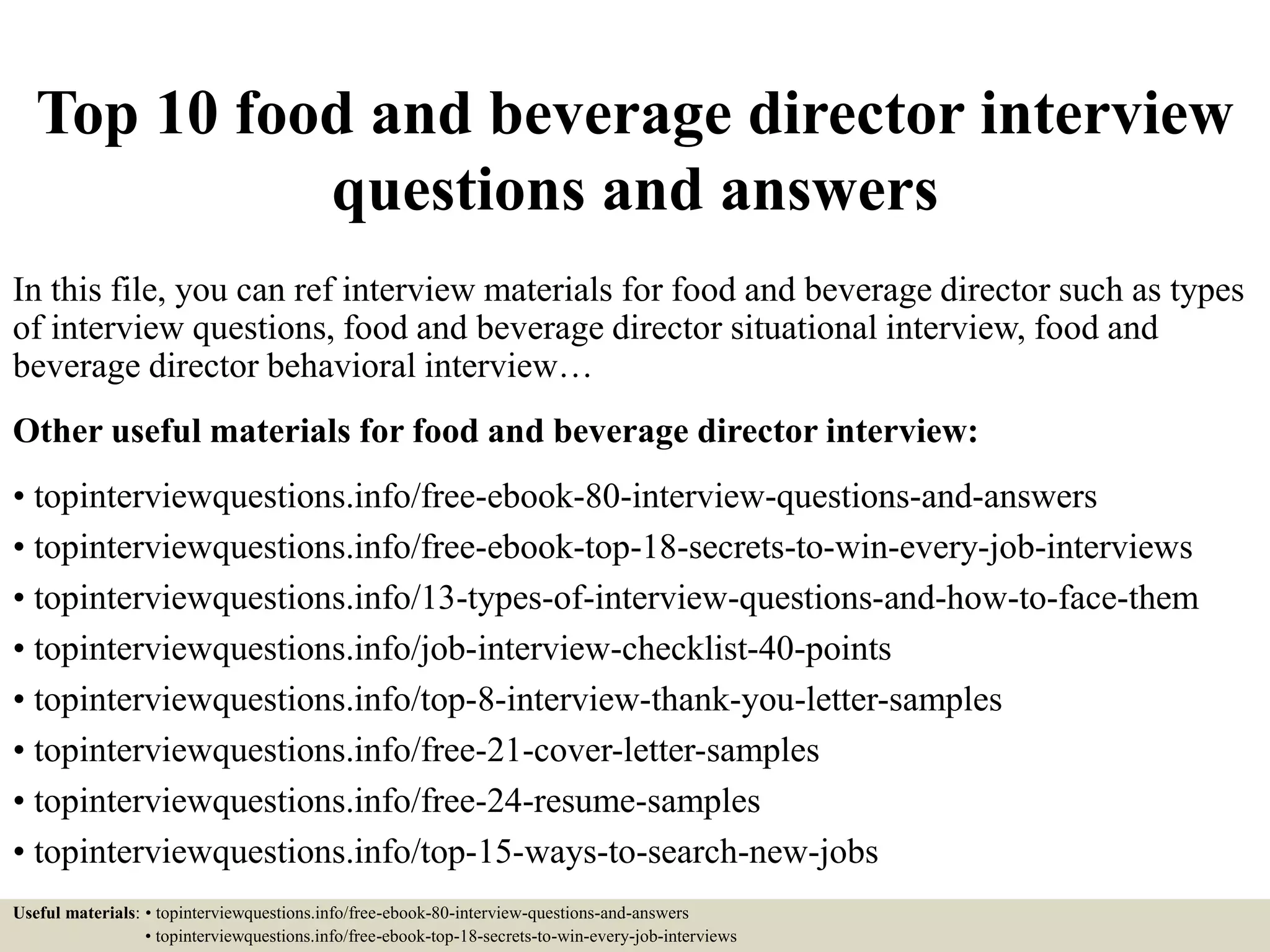 Top 10 food and beverage director interview questions and answers | PPT