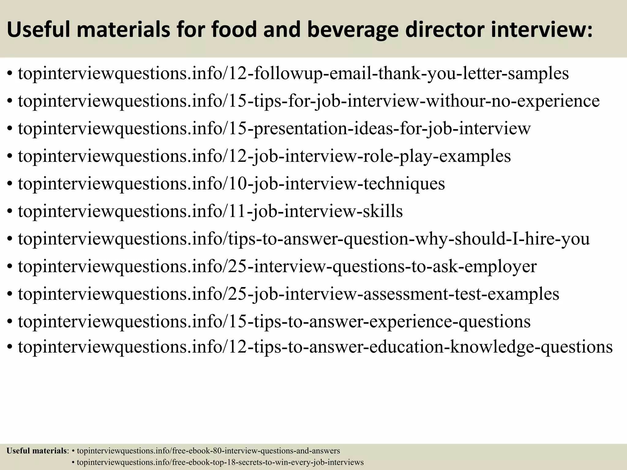 Top 10 food and beverage director interview questions and answers | PPT
