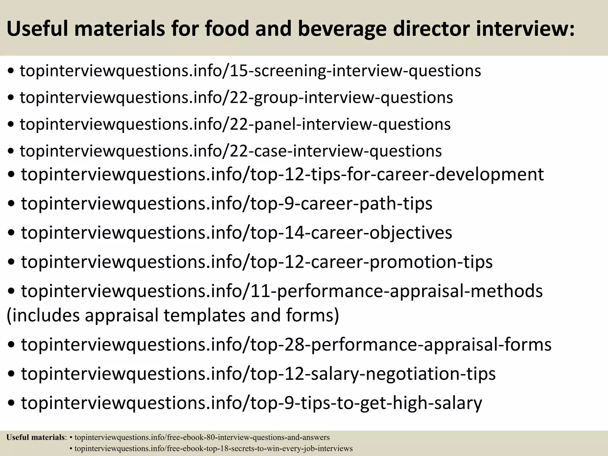 Top 10 food and beverage director interview questions and answers | PPT
