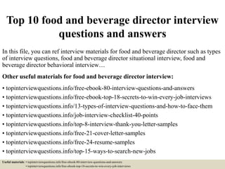 Top 10 food and beverage director interview questions and answers | PPT