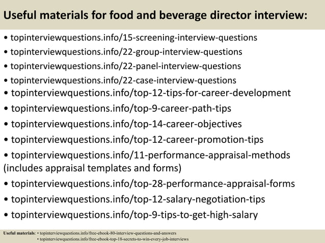 Top 10 food and beverage director interview questions and answers | PPT