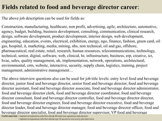 Top 10 food and beverage director interview questions and answers | PPT