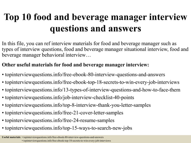 Top 10 food and beverage manager interview questions and answers | PPT