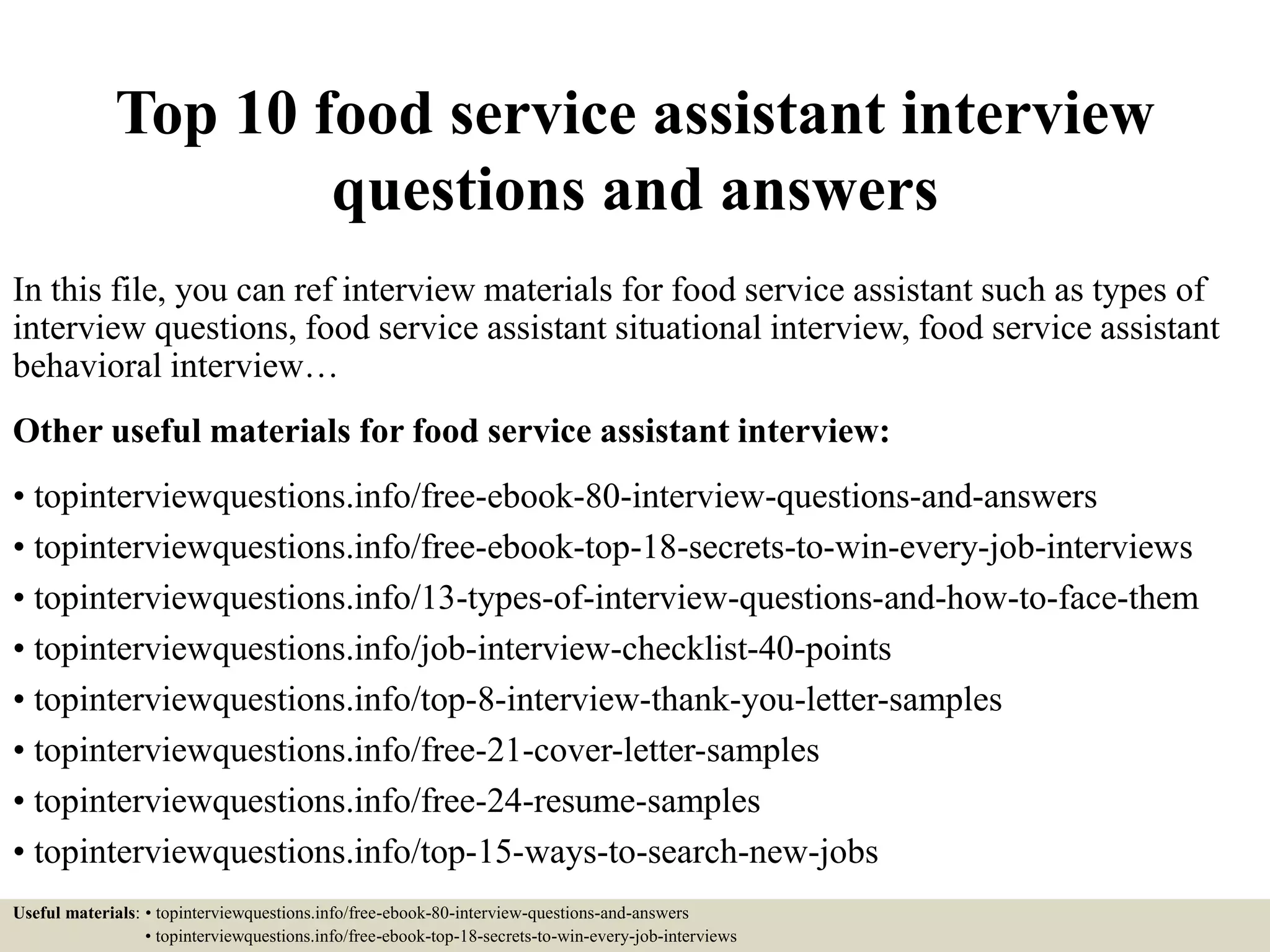 Top 10 food service assistant interview questions and answers | PPTX