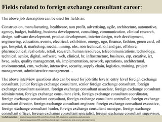 Top 10 foreign exchange consultant interview questions and answers | PPTX