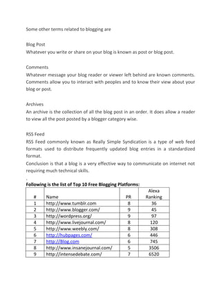 Top 10 free blogging platform for 2013 | PDF
