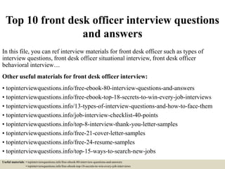 Top 10 front desk officer interview questions and answers | PPTX