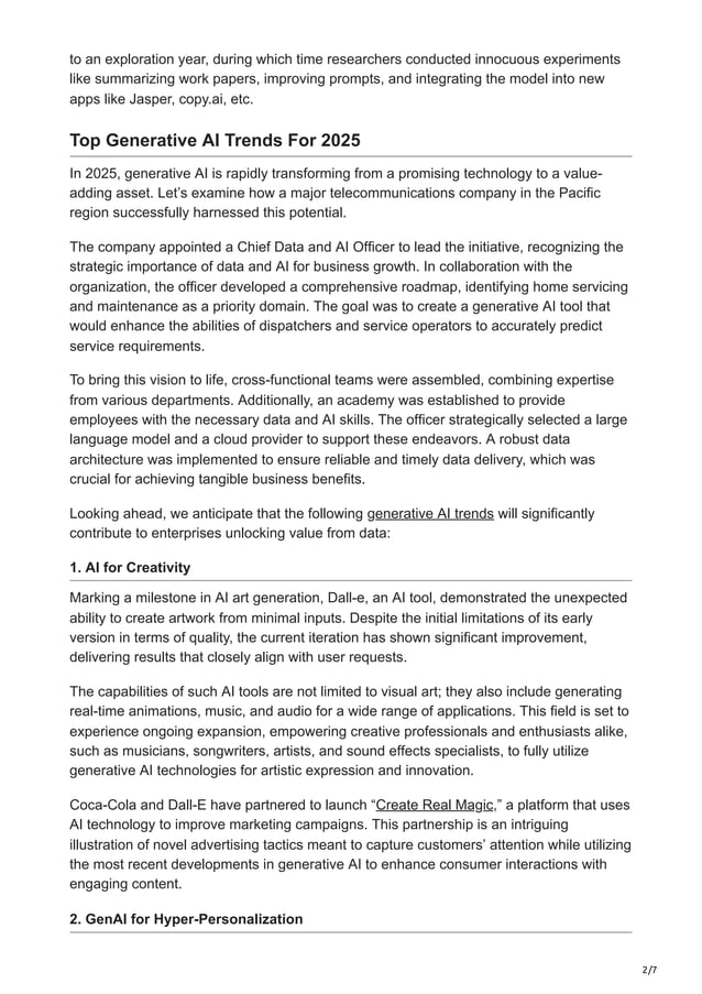 Top 10 Generative AI Trends In 2025 - SoluLab | PDF