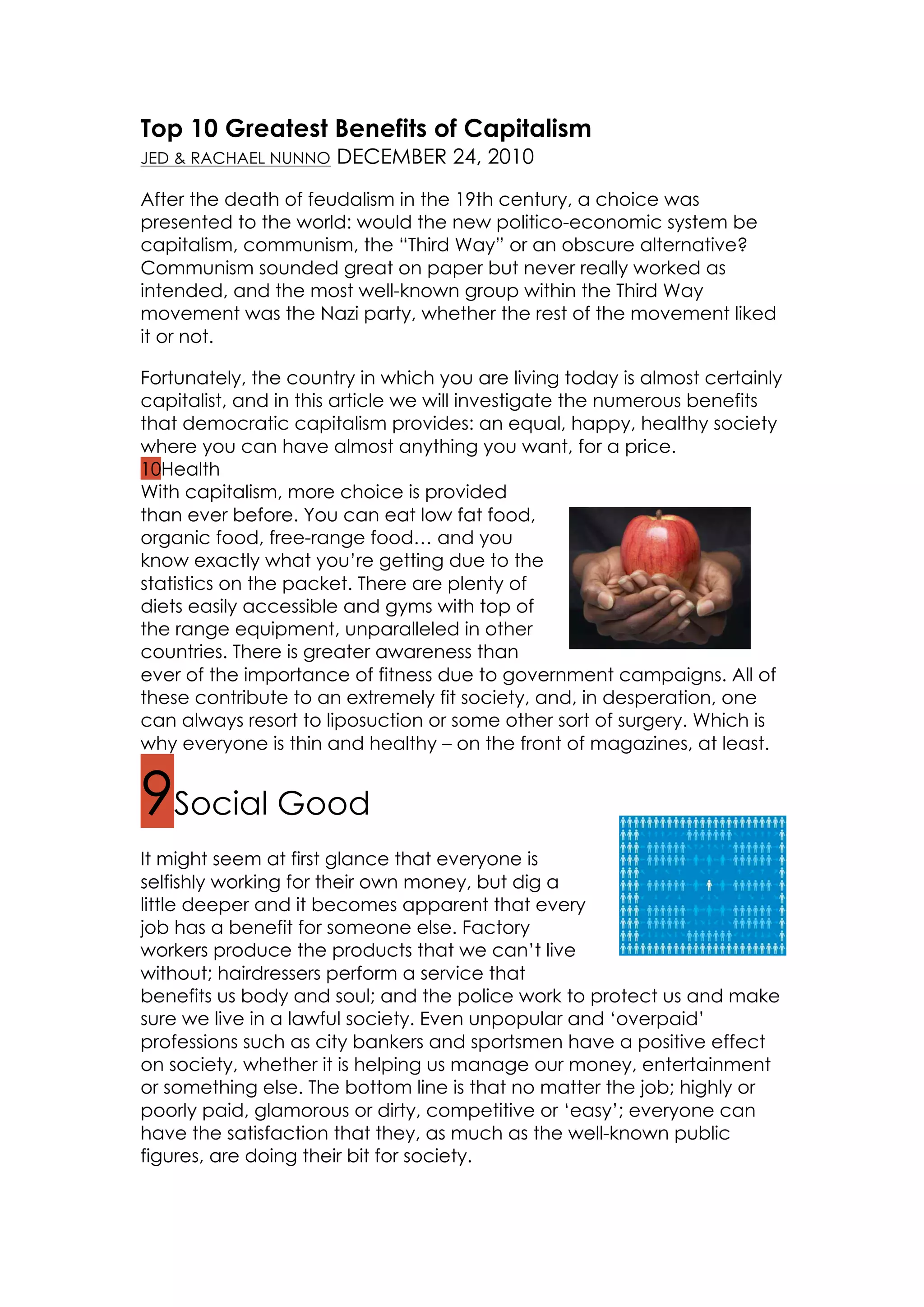 Top 10 greatest benefits of capitalism | PDF