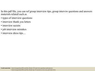 Top 10 group interview questions and answers | PPT