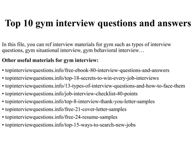 Top 10 gym interview questions and answers | PPTX