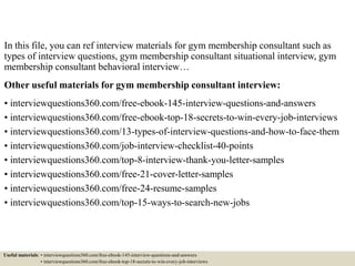 Top 10 gym membership consultant interview questions and answers | PPTX