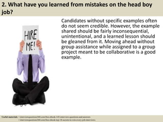 Top 10 head boy interview questions and answers | PPTX