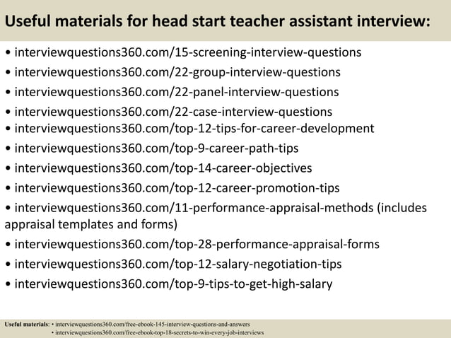 Top 10 head start teacher assistant interview questions and answers | PPT