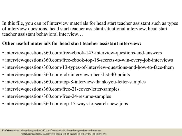 Top 10 head start teacher assistant interview questions and answers | PPT