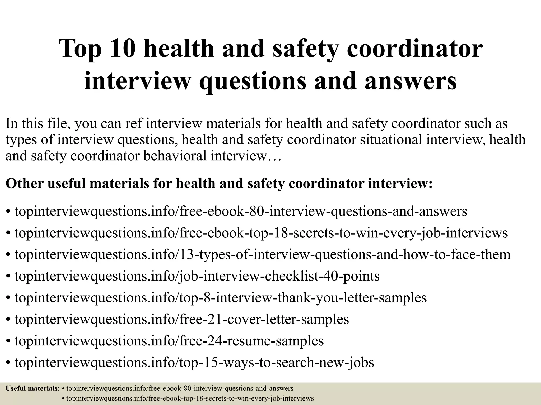 Top 10 health and safety coordinator interview questions and answers | PPTX