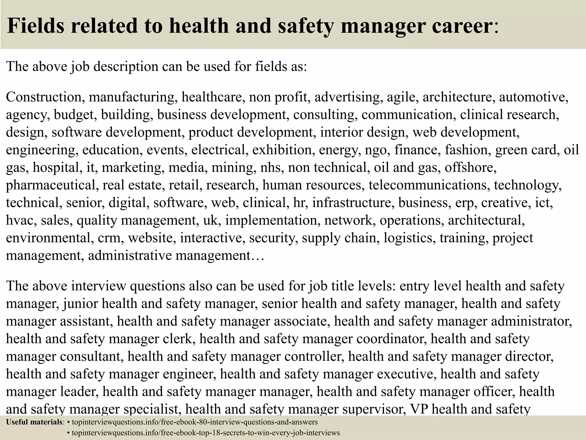 Top 10 health and safety manager interview questions and answers | PPTX